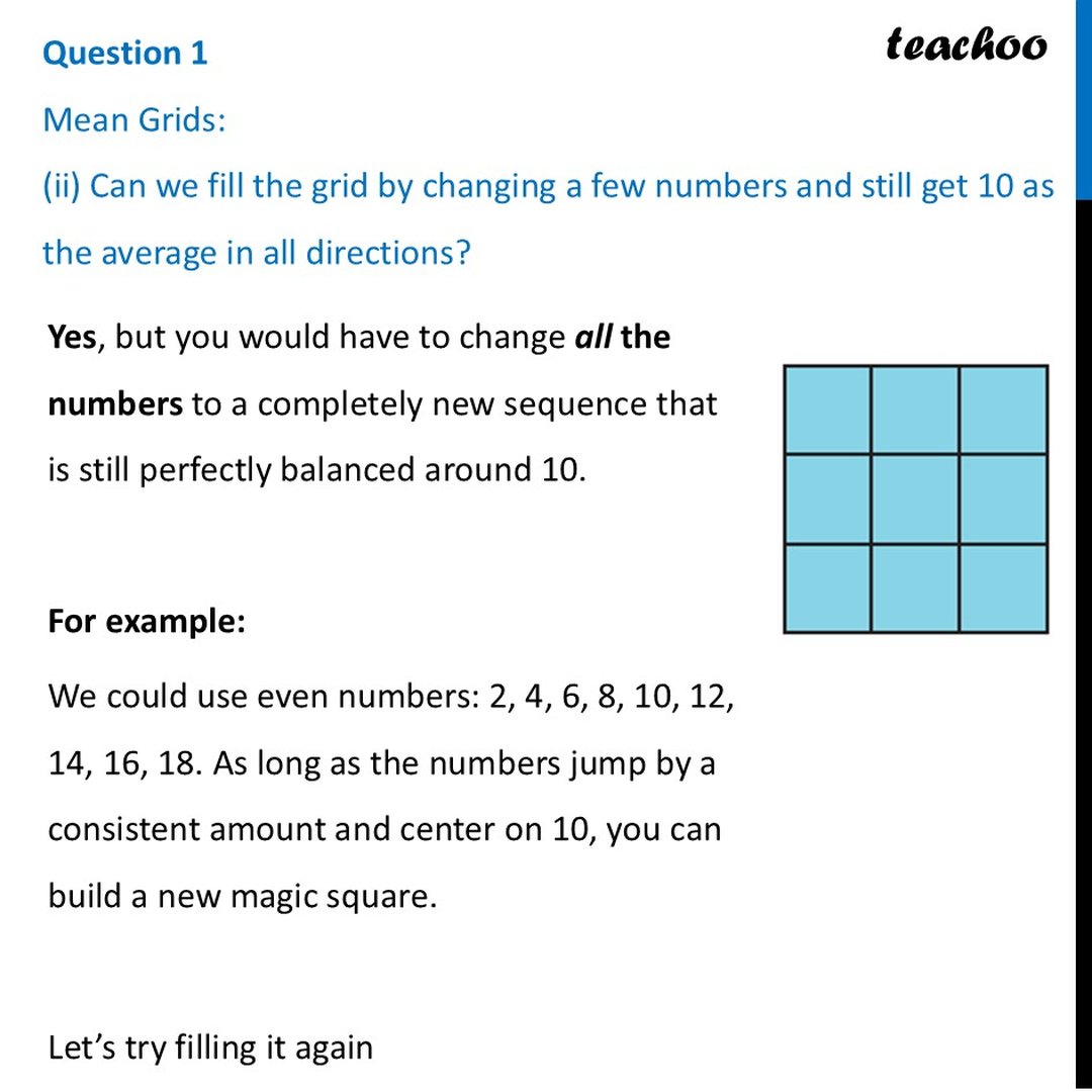 [Mean Grids] (i) Fill the grid with 9 distinct numbers such that the