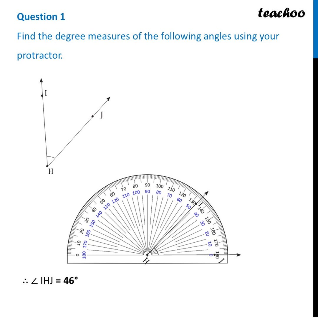 Find the degree measures of the following angles using your protractor