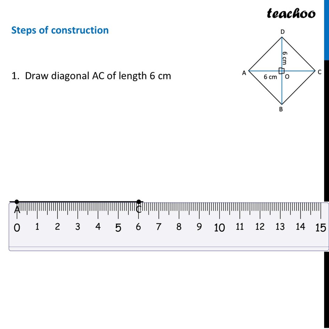 Construct a square with diagonal 6 cm without using a protractor.
