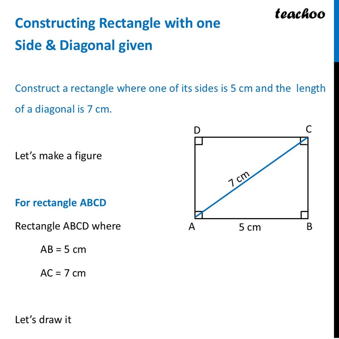 [Class 6 Maths] Constructing Rectangle with one Side & Diagonal given