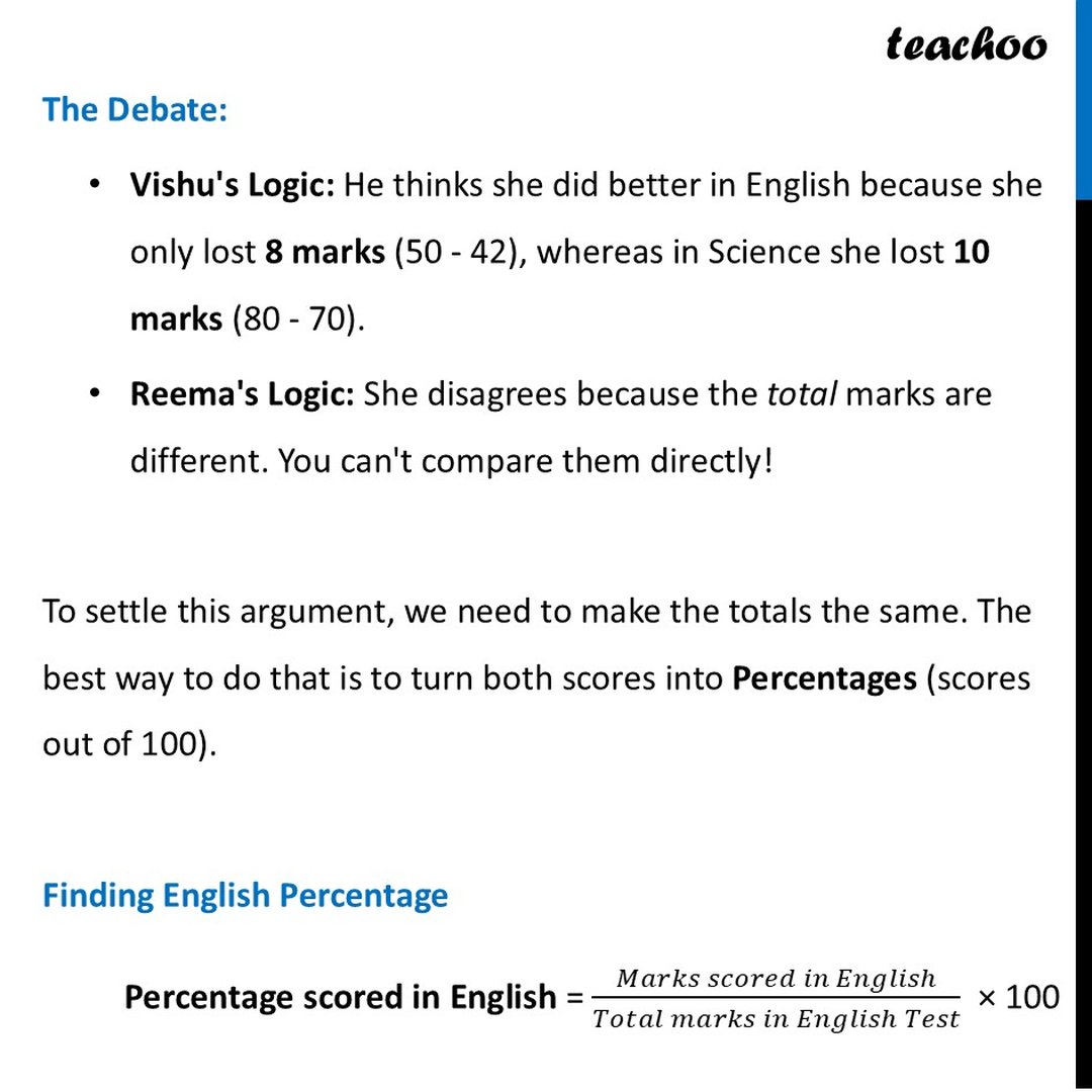 Eesha scored 42 marks out of 50 on an English test and 70 marks out