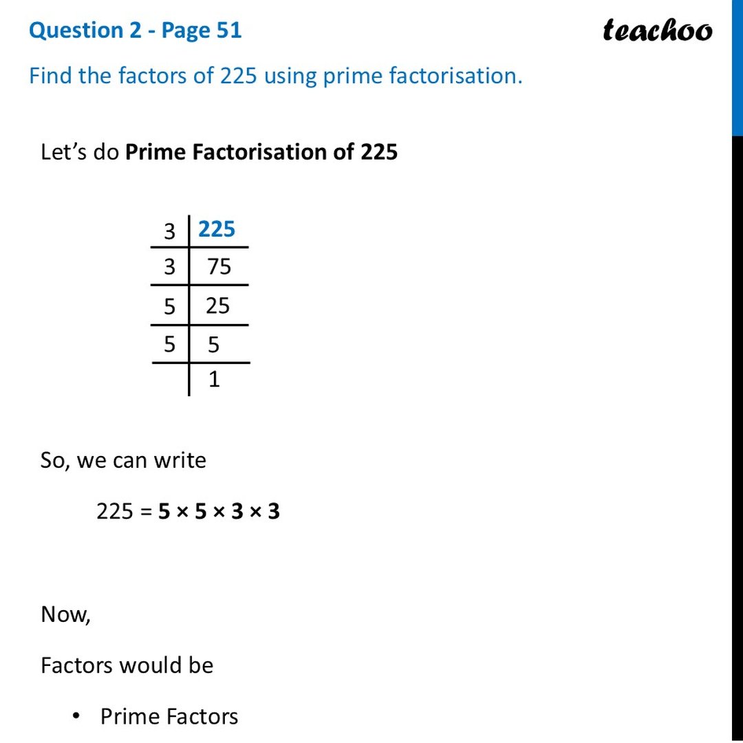 Find the factors of 225 using prime factorisation - Ganita Prakash