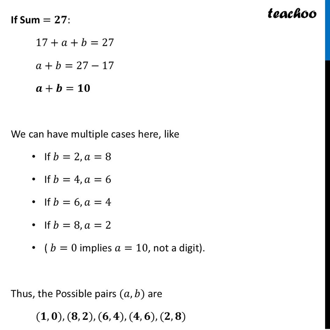 If 48a23b is a multiple of 18, list all possible pairs of values for a