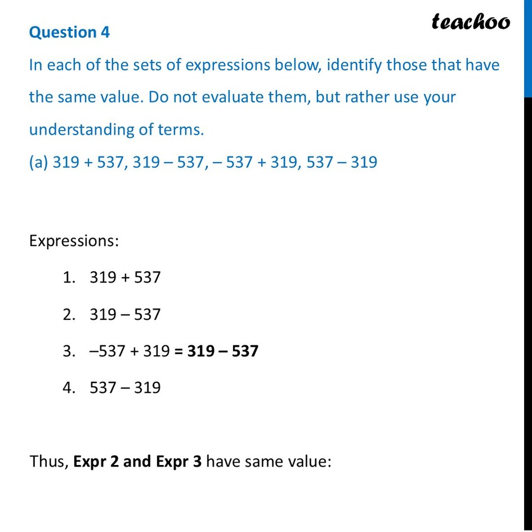 In each of the sets of expressions below, identify those that have the