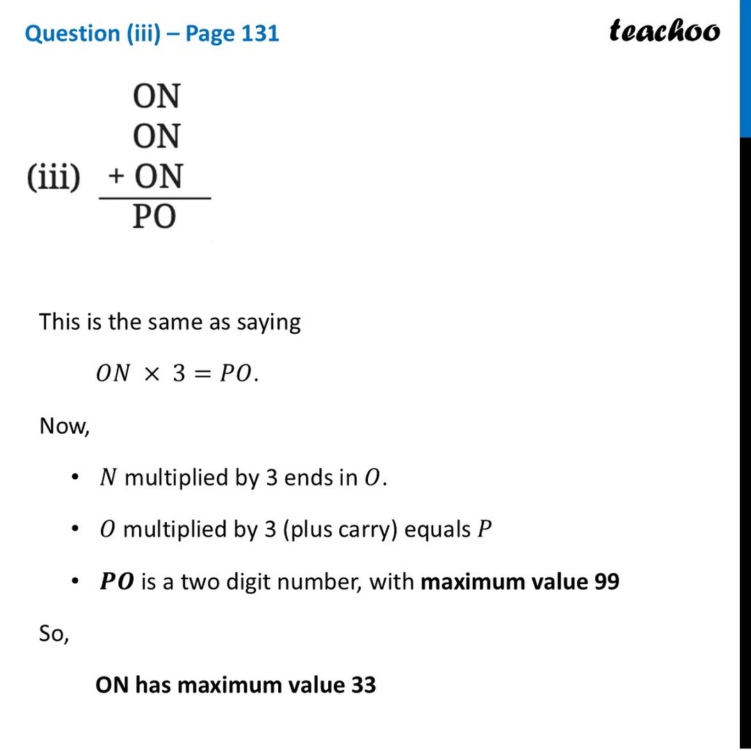 [Class 8] Cryptarithms: ON + ON + ON = PO - [Ganita Prakash]