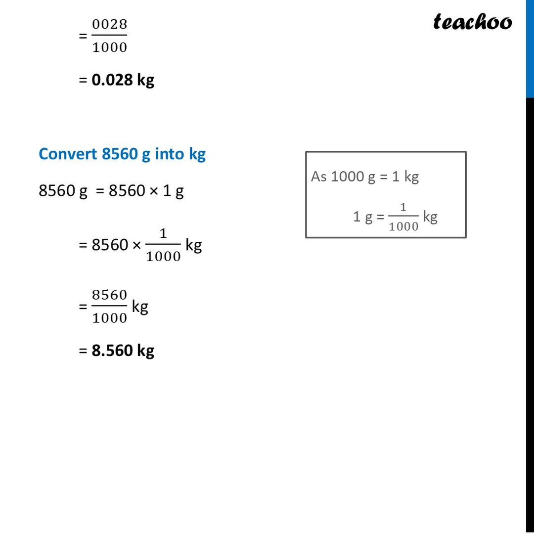 Converting g to kg (using Decimals) - Weight Conversion - Teachoo