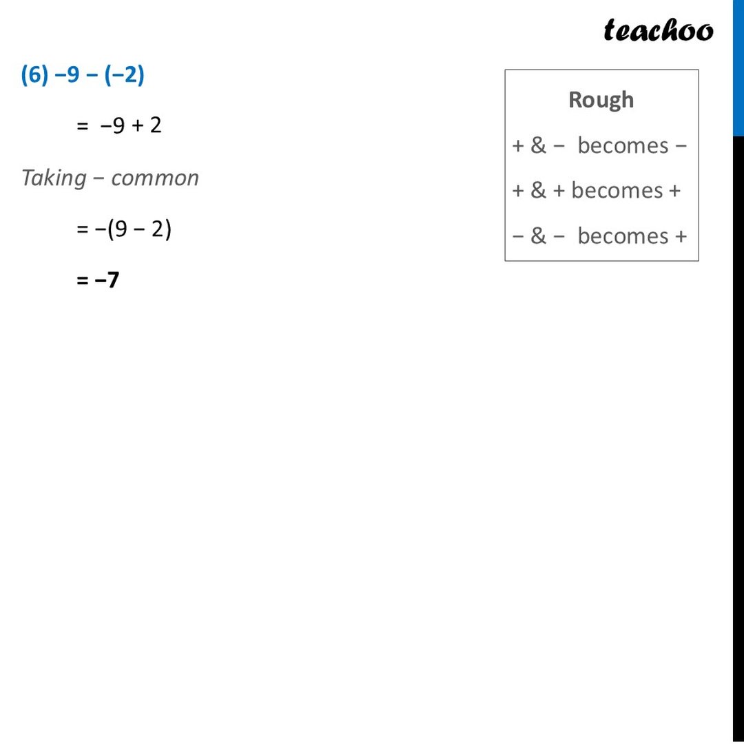 Subtraction of Integers – Rules, Examples, Worksheets - Teachoo