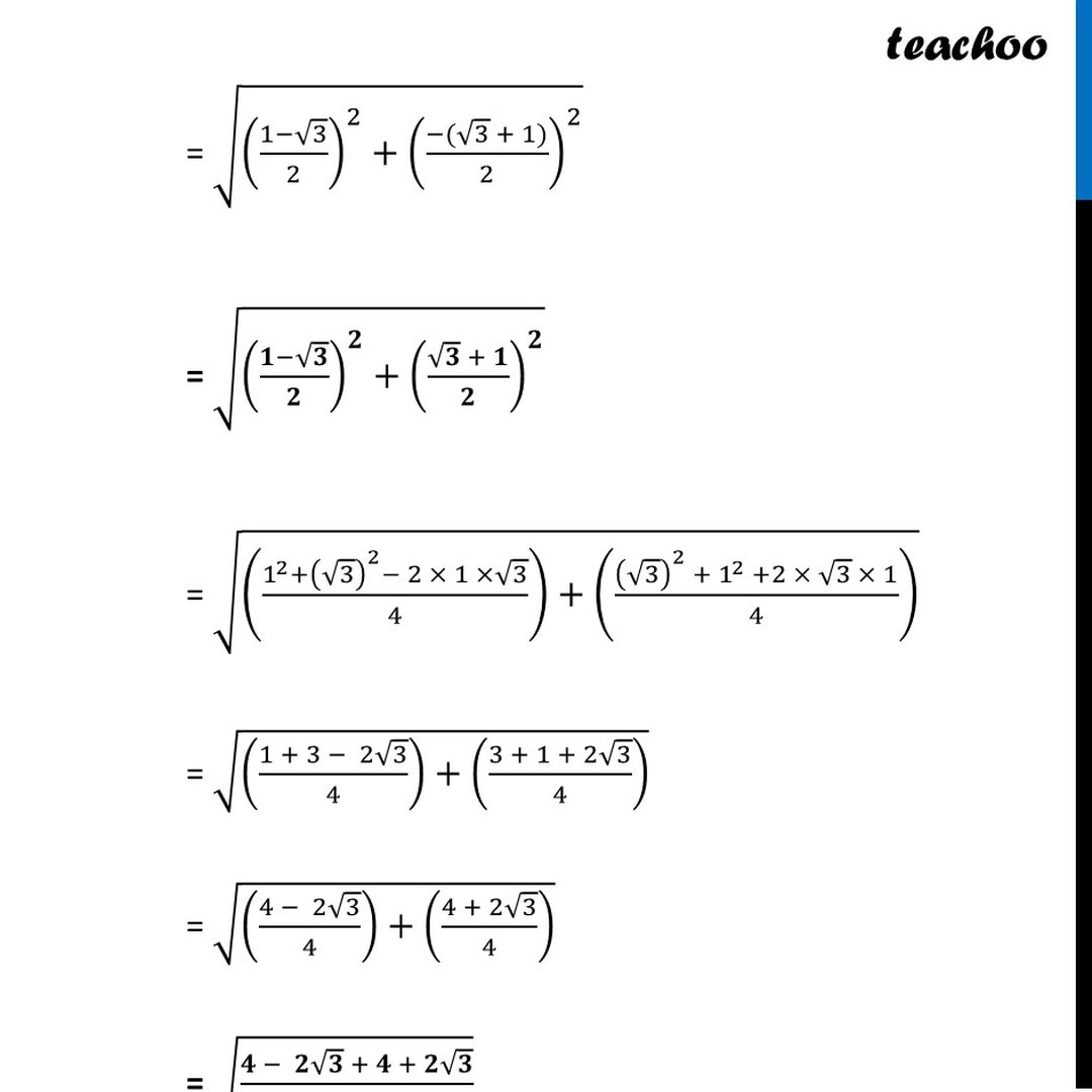 The distance between the points (cos30°, sin30°) and (cos60°, – sin 60