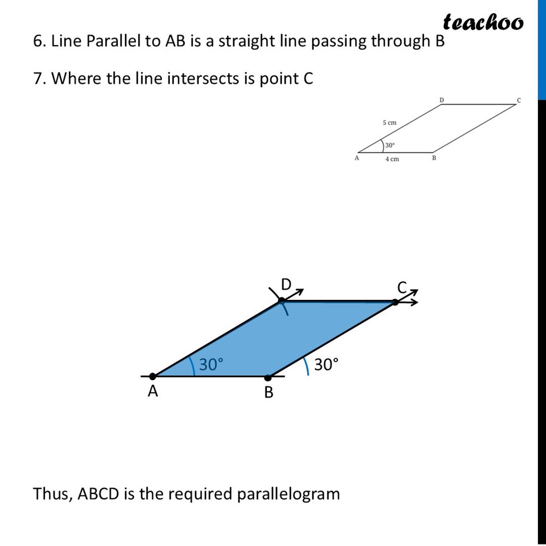 Draw a parallelogram with adjacent sides of lengths 4 cm and 5 cm