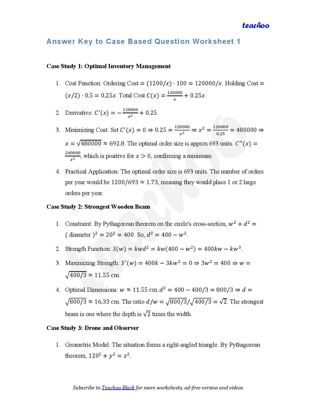 Application of Derivatives Class 12 - Case Based Questions Worksheet