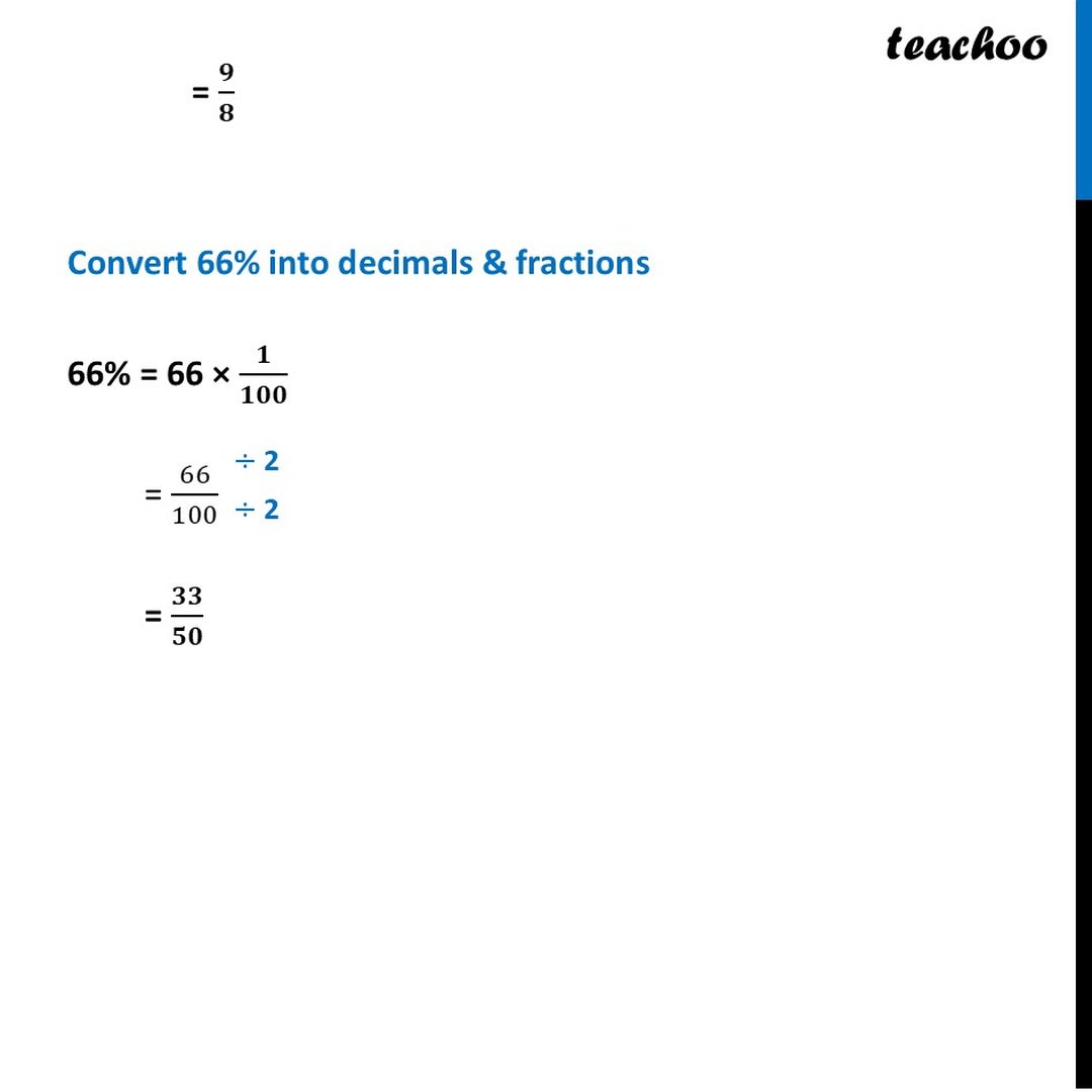 Converting Percentage to Fractions - Worksheets [Solved] - Teachoo