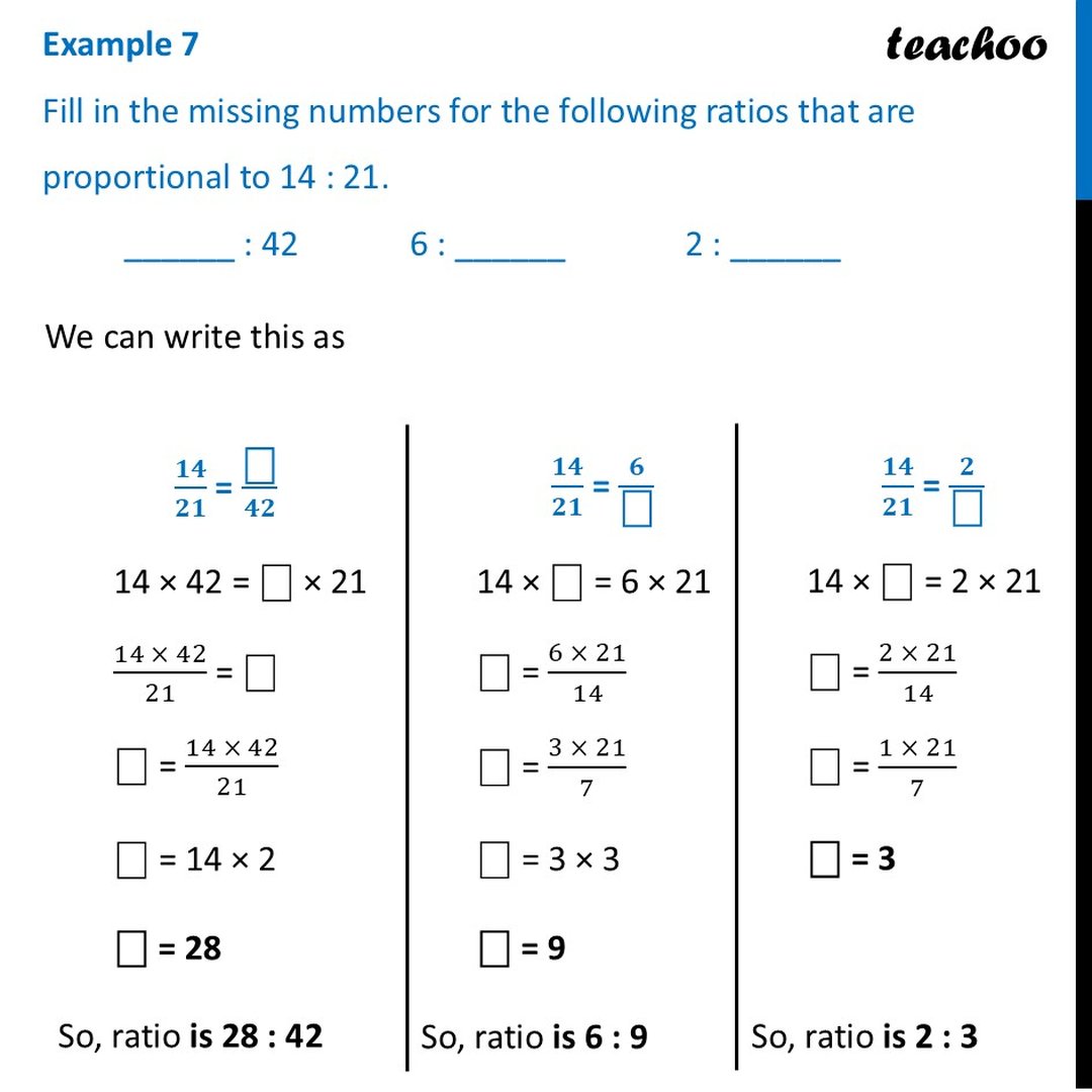 Fill in the missing numbers for the ratios that are proportional