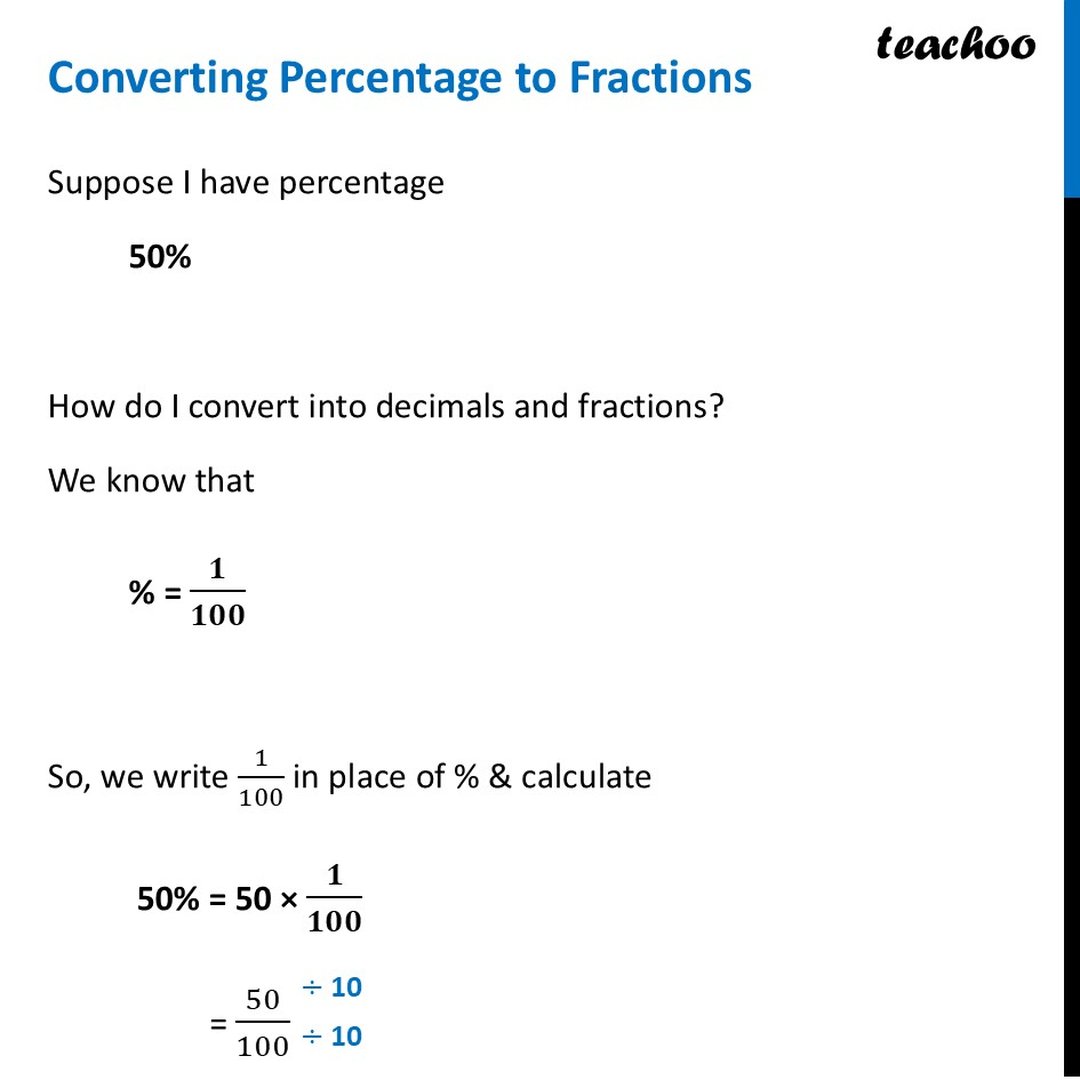 Converting Percentage to Fractions - Worksheets [Solved] - Teachoo