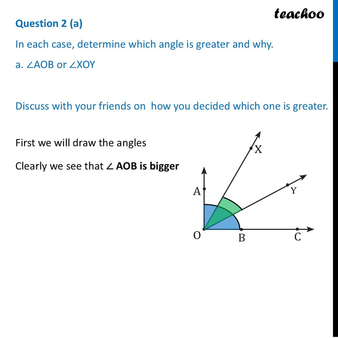 In each case, determine which angle is greater and why - Teachoo