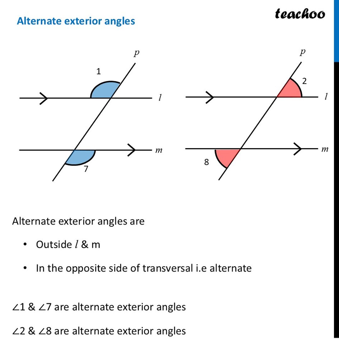 Angles formed when transversal intersects two lines (Full detail)