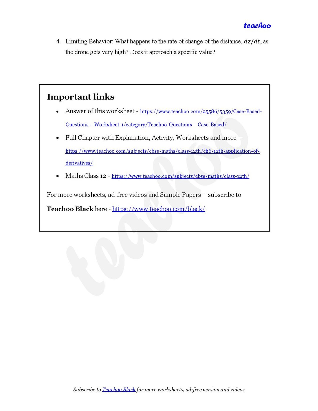 Application of Derivatives Class 12 - Case Based Questions Worksheet