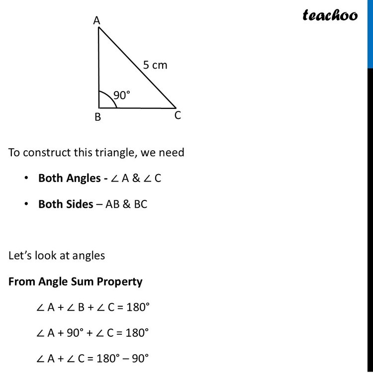Construct a right-angled triangle ∆ABC with ∠B = 90°, AC = 5 cm