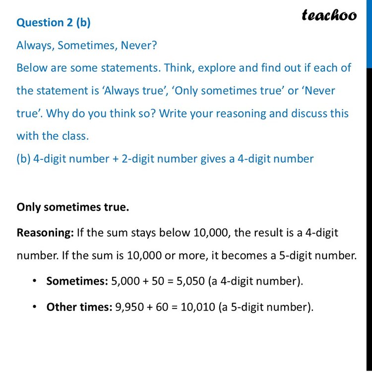 Always, Sometimes, Never? Below are some statements - Class 6 Maths