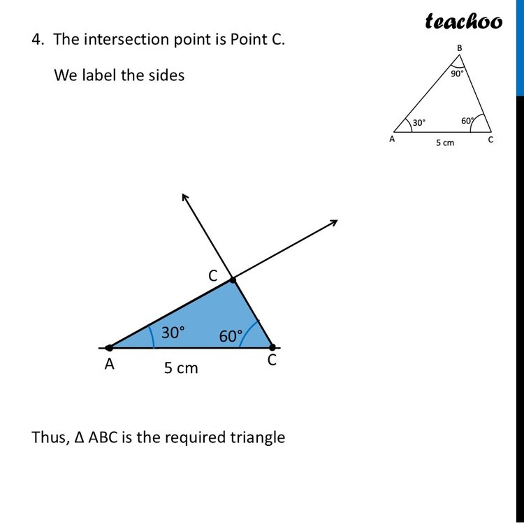 Construct a right-angled triangle ∆ABC with ∠B = 90°, AC = 5 cm