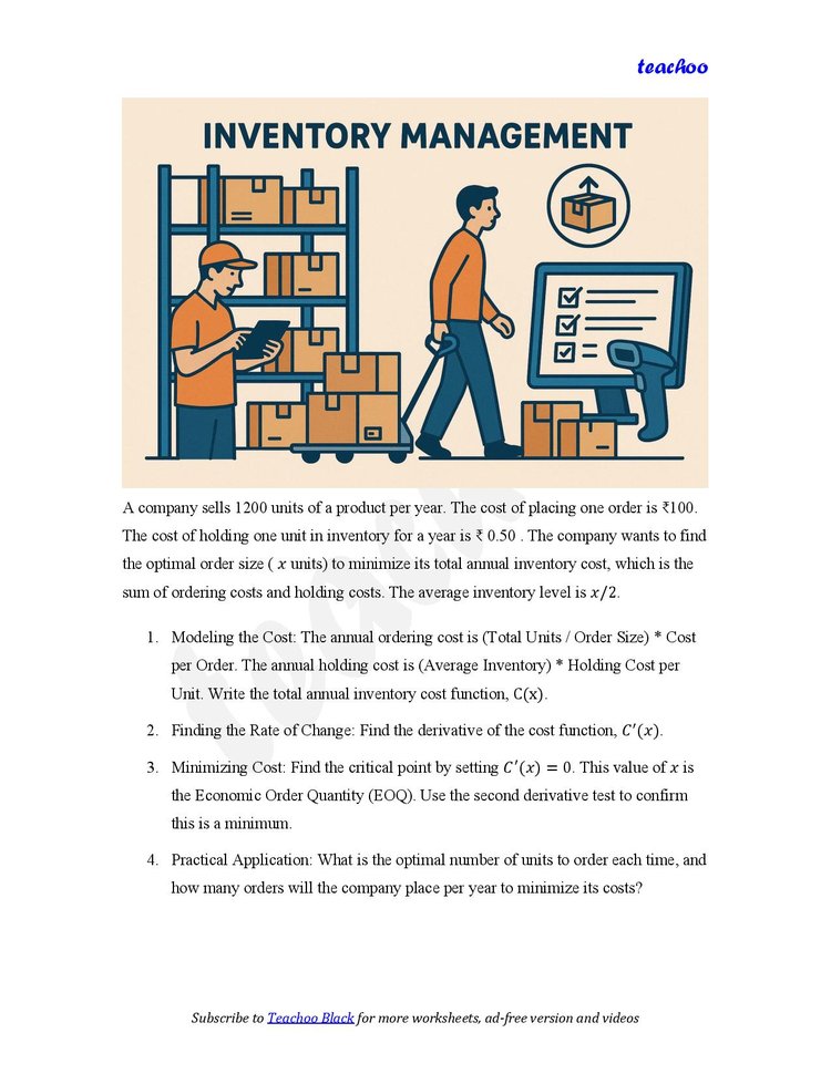 Application of Derivatives Class 12 - Case Based Questions Worksheet