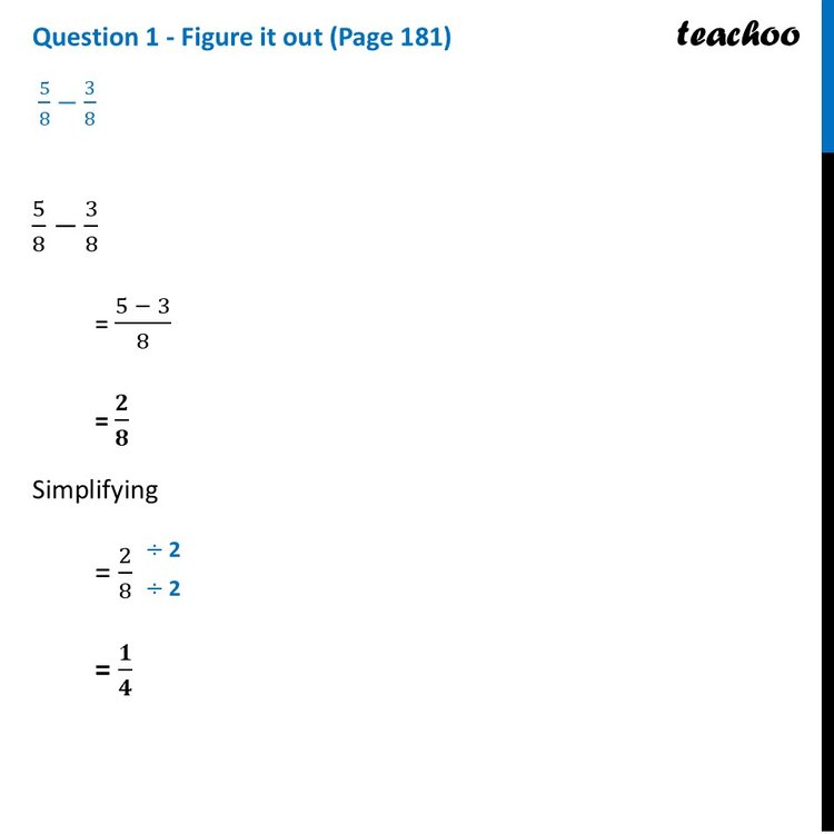 [Class 6 Fractions] Subtraction of 5/8 – 3/8 Explained - Teachoo