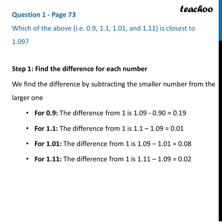 [Class 7 Maths] Which of the above is closest to 1.09? - Teachoo