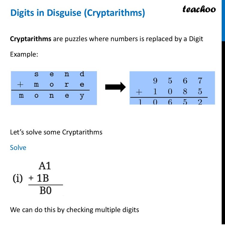 Digits in Disguise (Cryptarithms) - How to solve with 3+ Examples