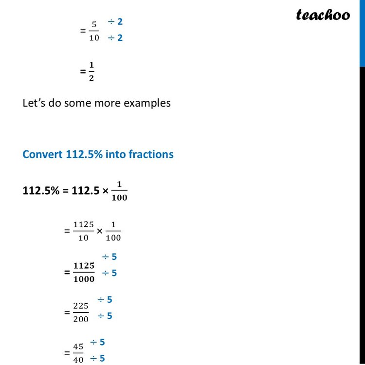 Converting Percentage to Fractions - Worksheets [Solved] - Teachoo