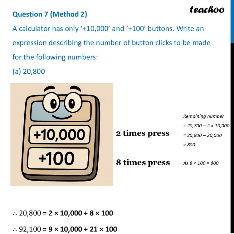 A calculator has only ‘+10,000’ and ‘+100’ buttons Write an expression