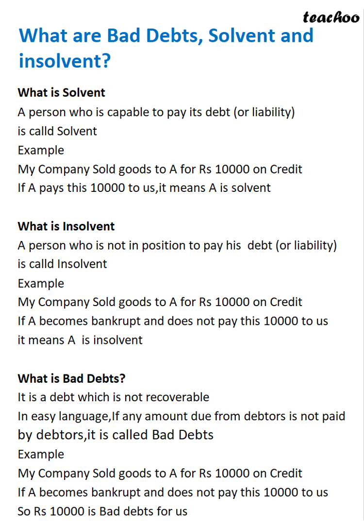 [Class 11 Accountancy] What are Bad Debts, Solvent and Insolvent?
