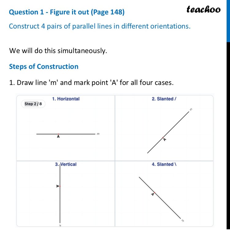 [Class 7] Construct 4 pairs of parallel lines in different orientation