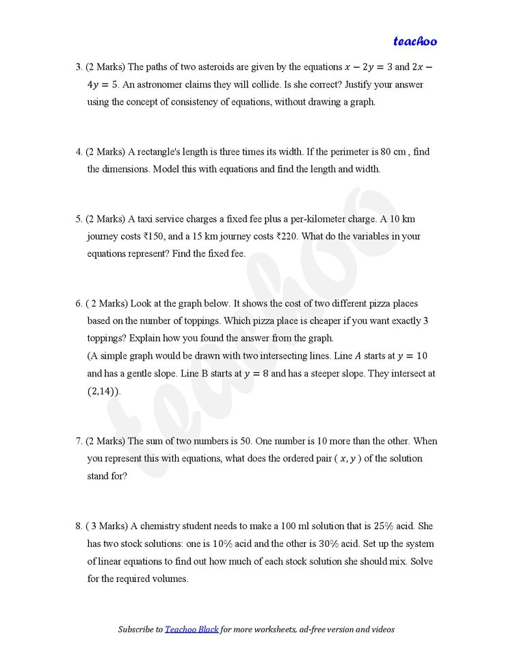 Linear Equation in 2 variables - Practice Questions (Download PDF)