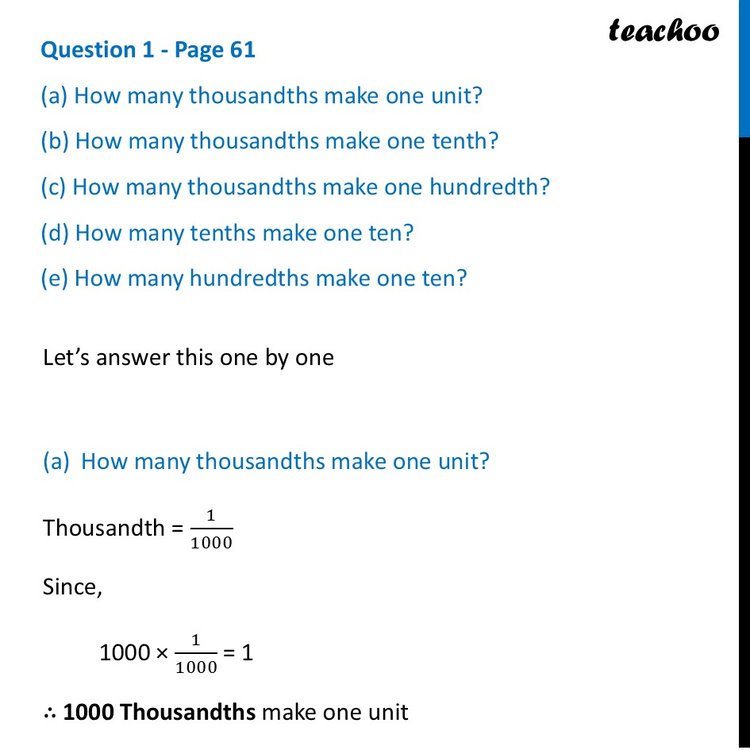 How many thousandths make one unit? - Teachoo Maths - Decimals