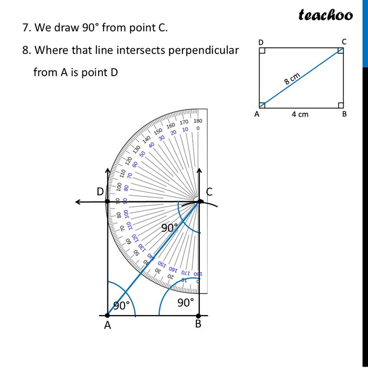 Construct a rectangle one of whose sides is 4 cm and diagonal is 8 cm