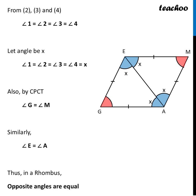 Deduction 9 - What can we say about the angles in a rhombus? - Class 8