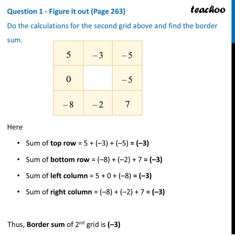 Do the calculations for the second grid above and find the border sum.
