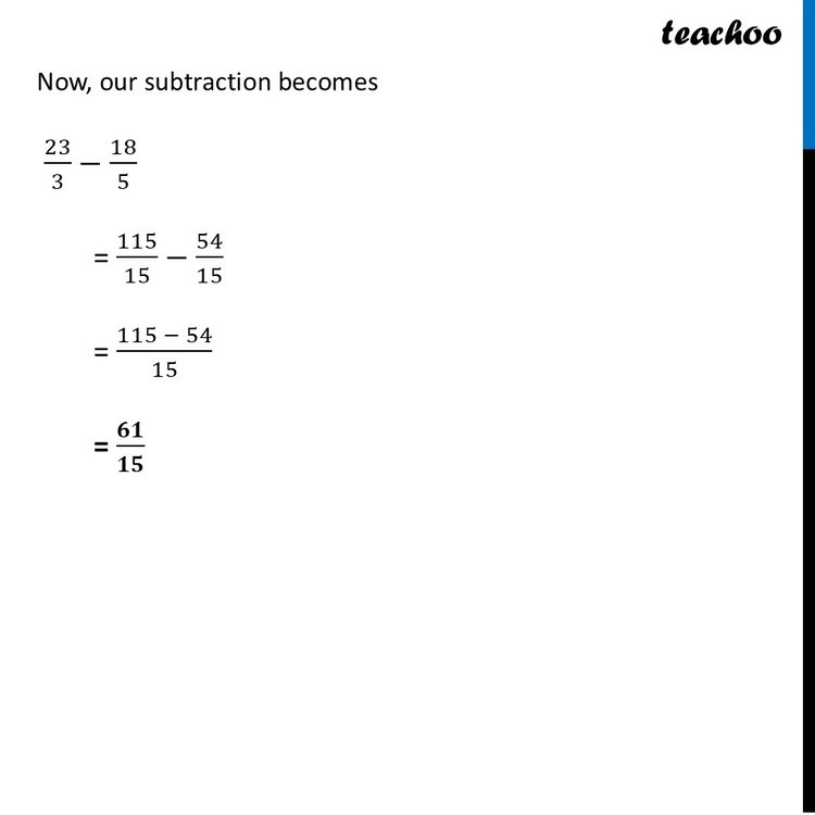 [Maths Class 6] Subtract as indicated: 18/5 from 23/3 - Figure it out