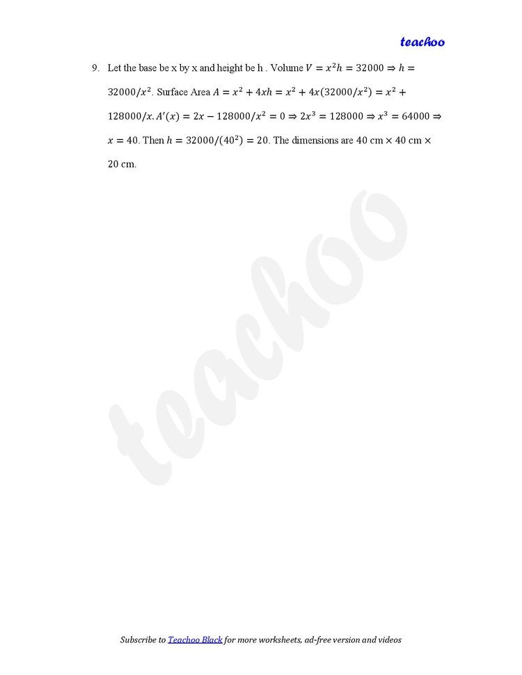 Application of Derivatives Class 12 - Practice Questions (Download PDF