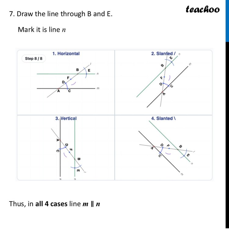 [Class 7] Construct 4 pairs of parallel lines in different orientation