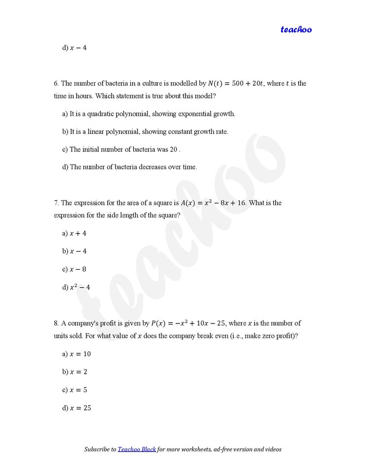 Polynomials MCQs – Download PDF Worksheet - Class 9 (with answer)