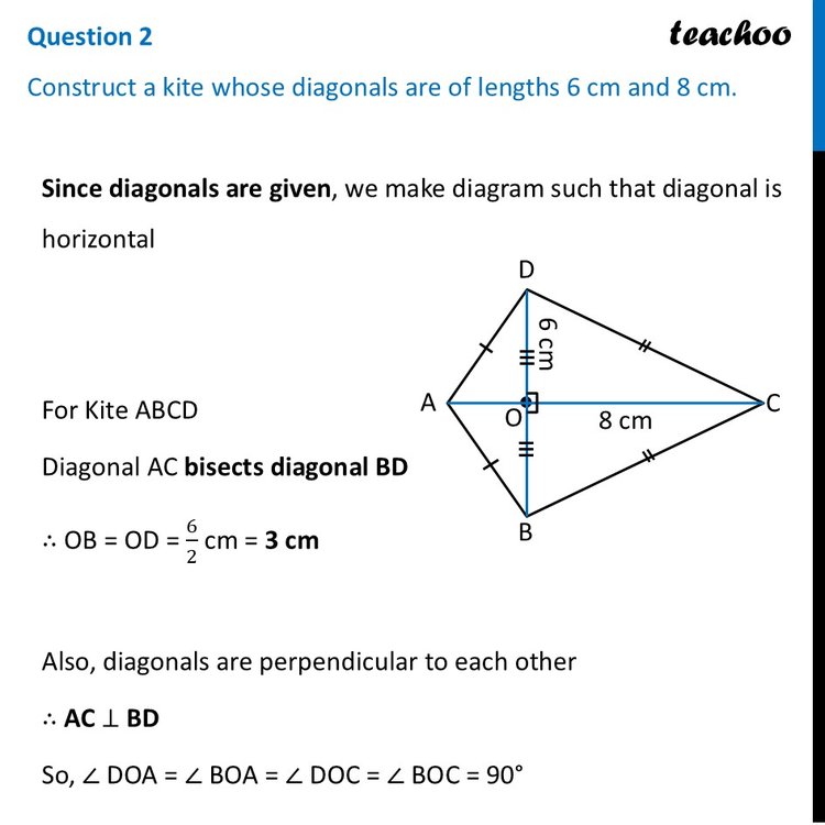 Construct a kite whose diagonals are of lengths 6 cm and 8 cm.