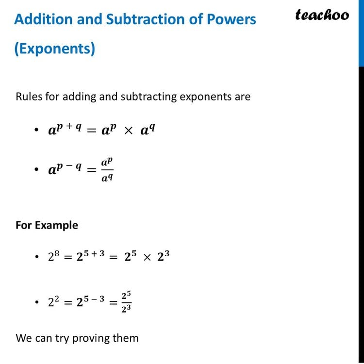 Addition and Subtraction of Powers (Exponents) - with Rules & Examples