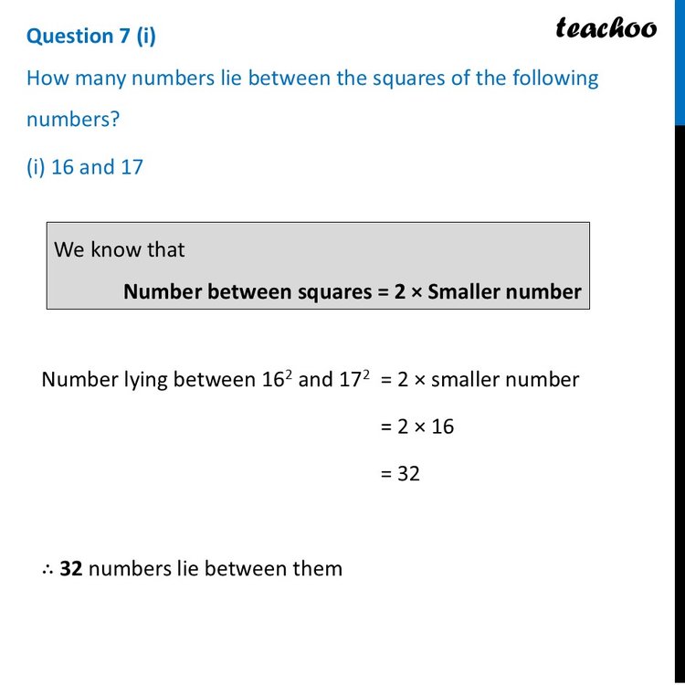 How many numbers lie between the squares of the following numbers?