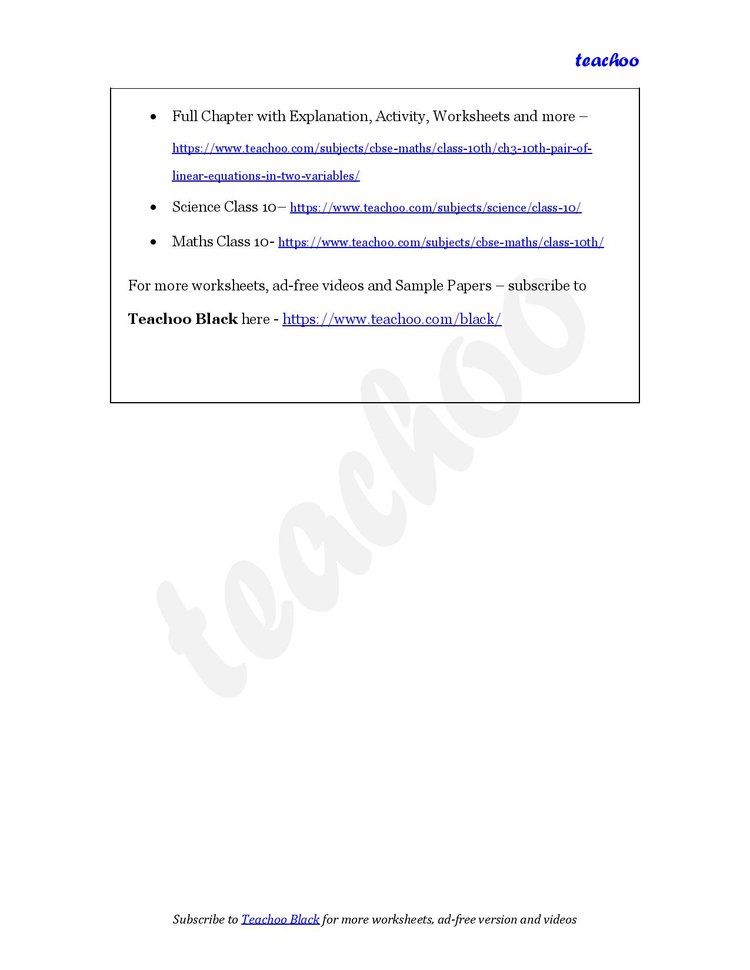 Linear Equation in 2 variables MCQs – Download PDF Worksheet Class 10