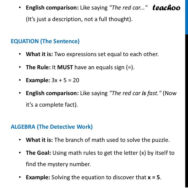 Expression, Equation and Algebra: Definitions and Examples - Teachoo