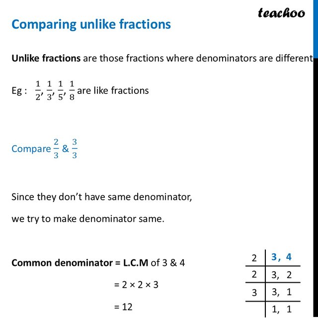 Comparing Unlike Fractions - with Solved Examples - Ganita Prakash