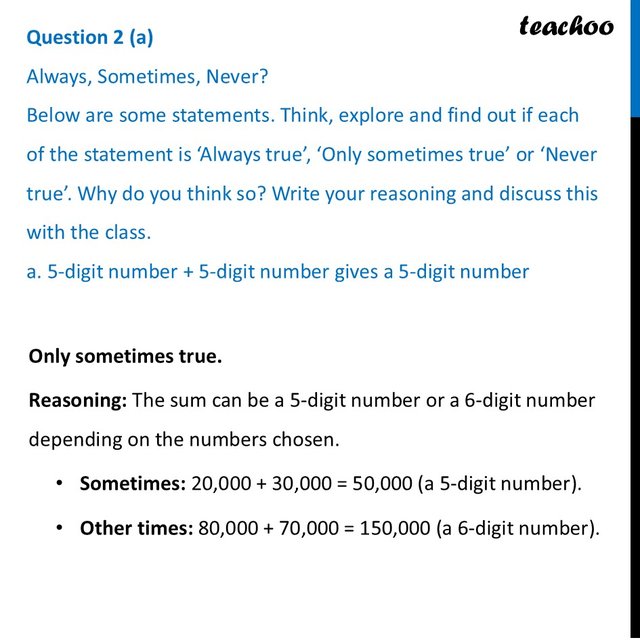 Always, Sometimes, Never? Below are some statements - Class 6 Maths
