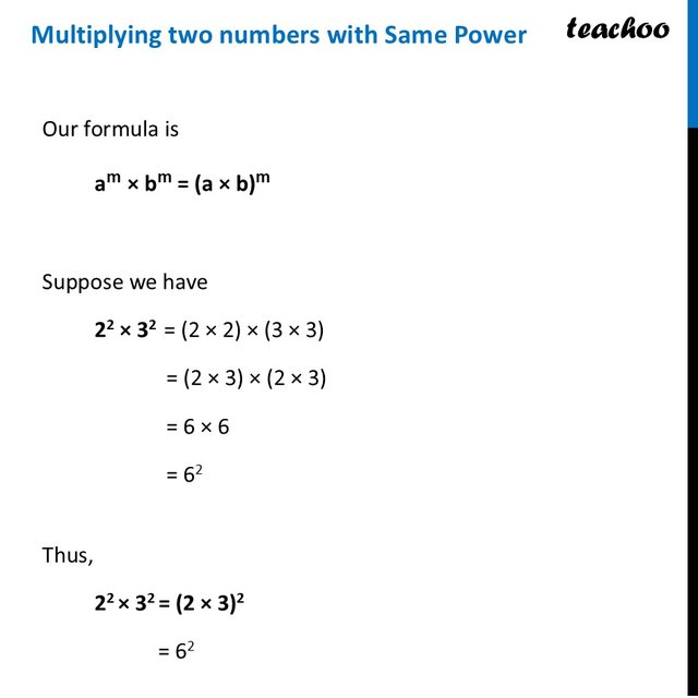 Multiplying two numbers with Same Power - Formula with Examples