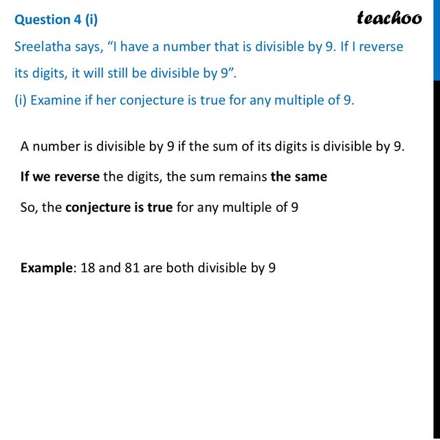 Sreelatha says, “I have a number that is divisible by 9. If I reverse