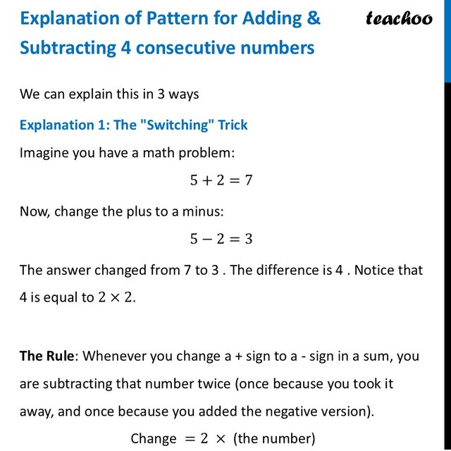 Explanation of Pattern for Adding & Subtracting 4 consecutive numbers